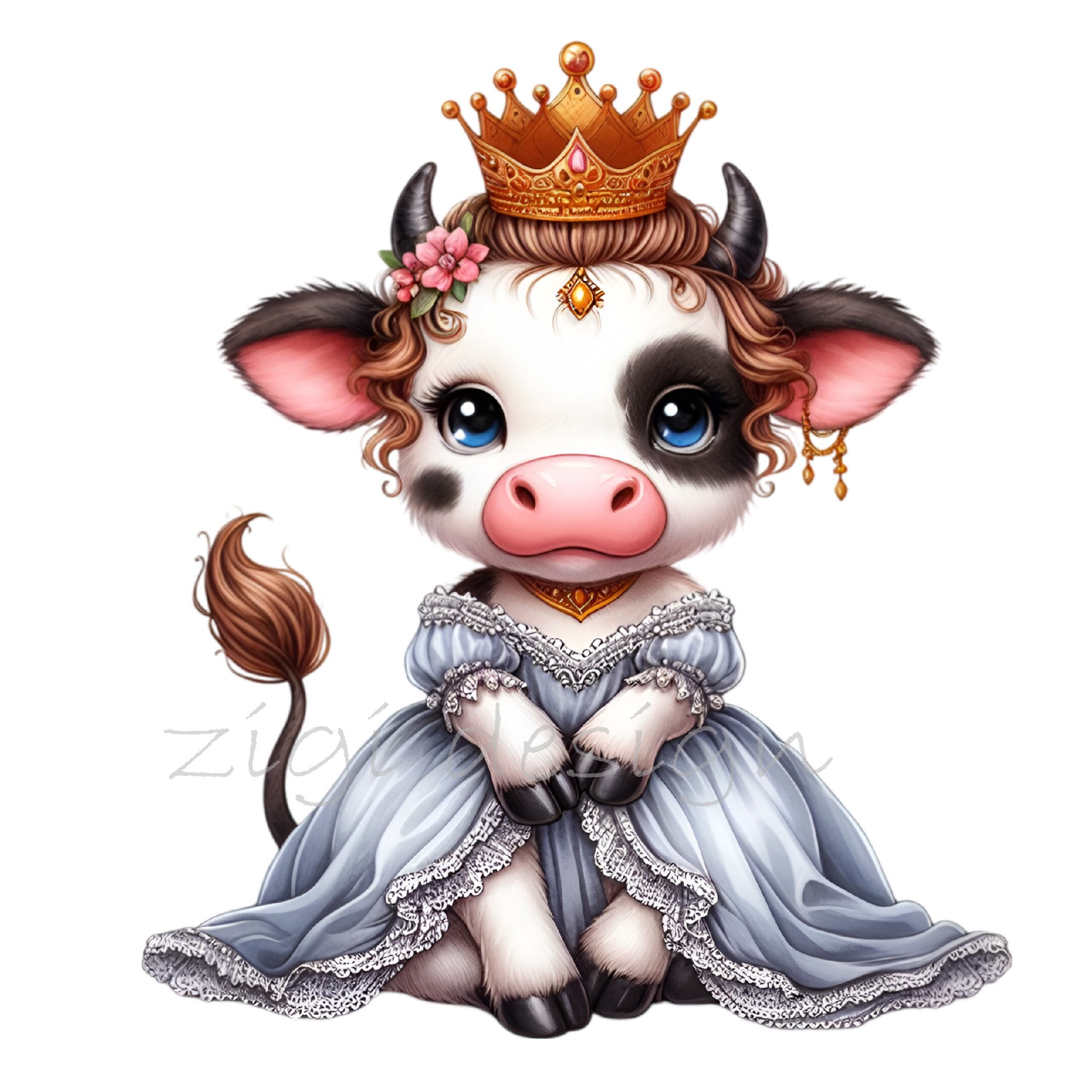 14 PNG Royal Cow Clipart, Baby Heifer Princess Floral Crown - Etsy