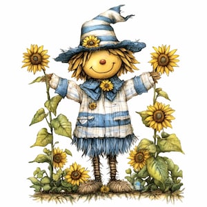 11 PNG Scarecrow Sunflower Fall Harvest Clipart, Autumn Gingham ...