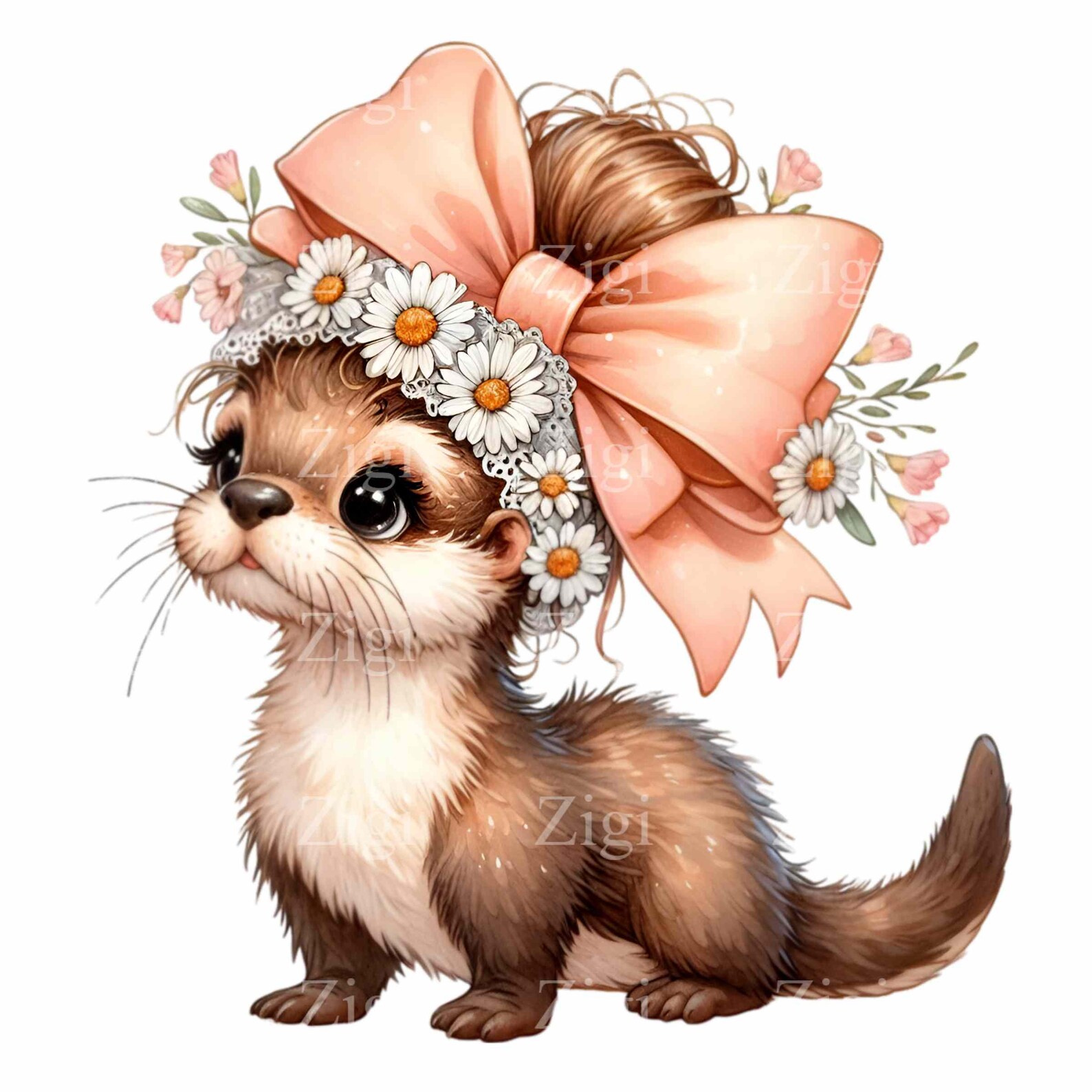 15 Otter PNG Clipart, Otter With Bow and Flowers, Cute Animal Digital ...