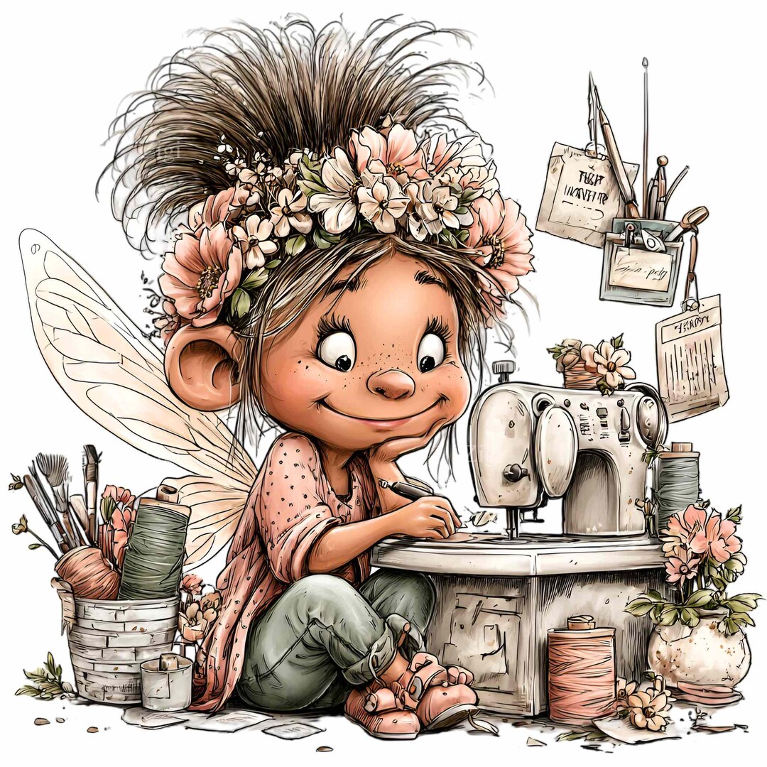 15 PNG Sewing Fairy Clipart – Cute Seamstress PNG With Flowers and ...