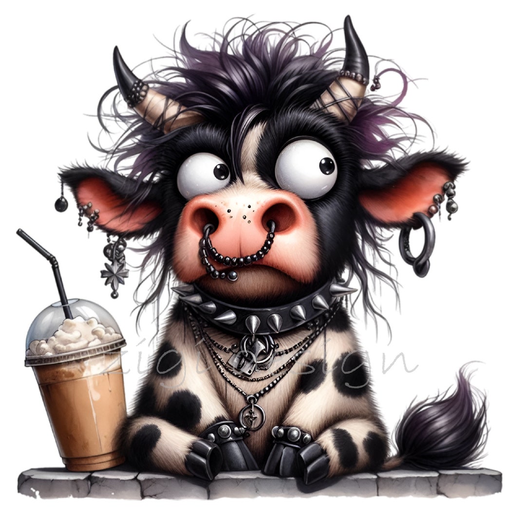 12 PNG Gothic Cow Clipart – Punk Cow PNG – Funny Edgy Animal Art for ...