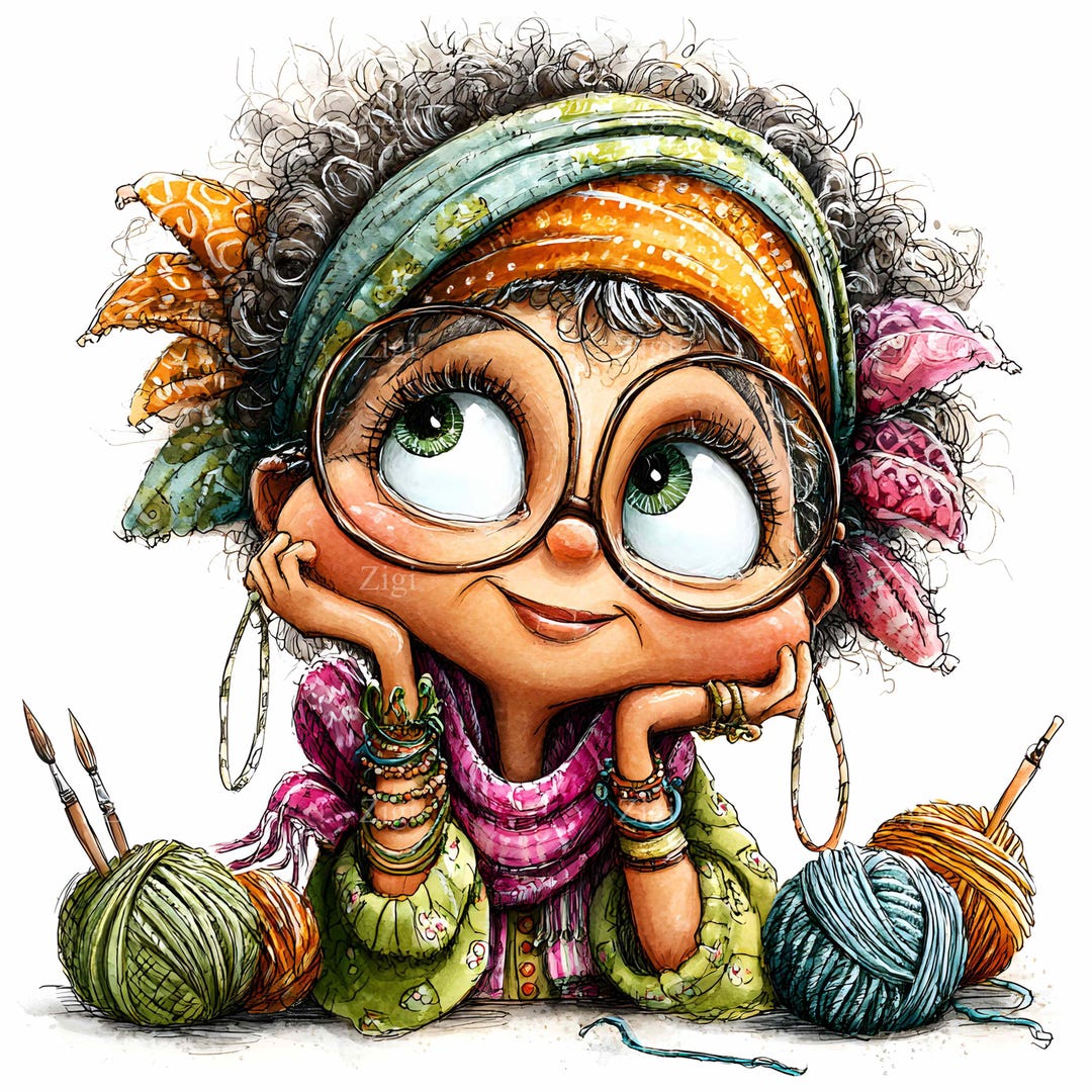 25 JPEG Crafty Grandma Art – Knitting Lady Clipart – Fun Yarn Lover ...