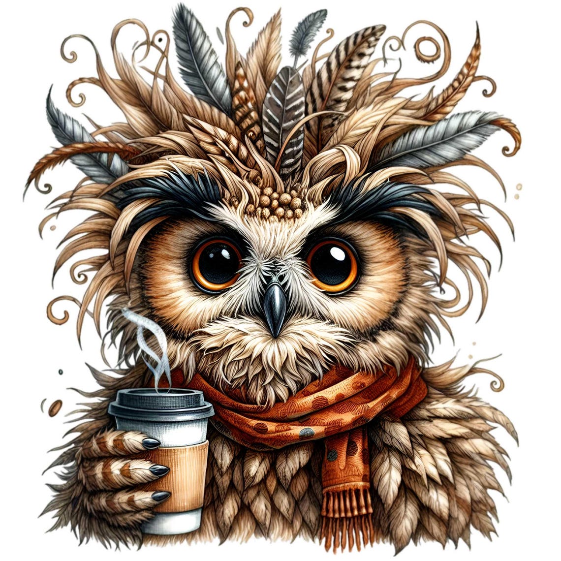 10 PNG Coffee Owl Messy Hair Bird Sweater Clipart - Etsy