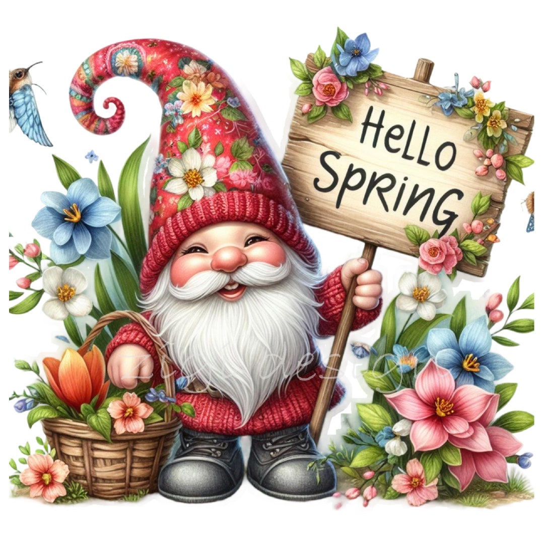 Spring Clipart, Gnome Clip Art, 10 PNG Watercolor Sign, Junk Journal ...