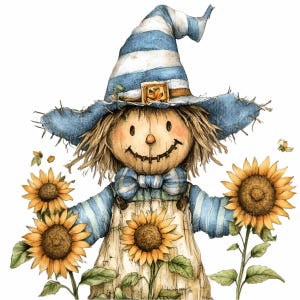 11 PNG Scarecrow Sunflower Fall Harvest Clipart, Autumn Gingham ...