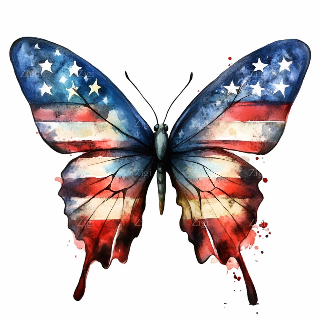 23 Patriotic Butterfly PNG Clipart - Watercolor American Flag Butterfly ...