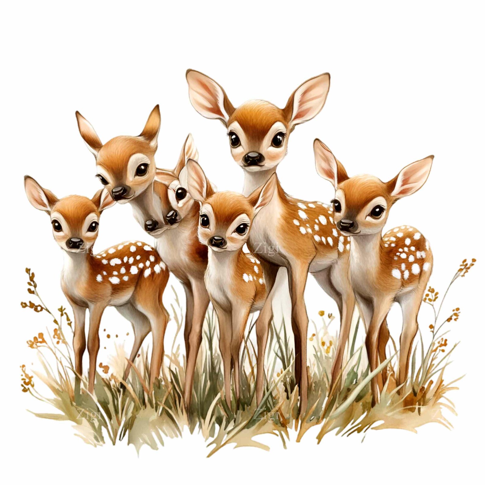 17 PNG Five Baby Deer, Woodland Family Clipart, Spotted Fawn Nursery ...