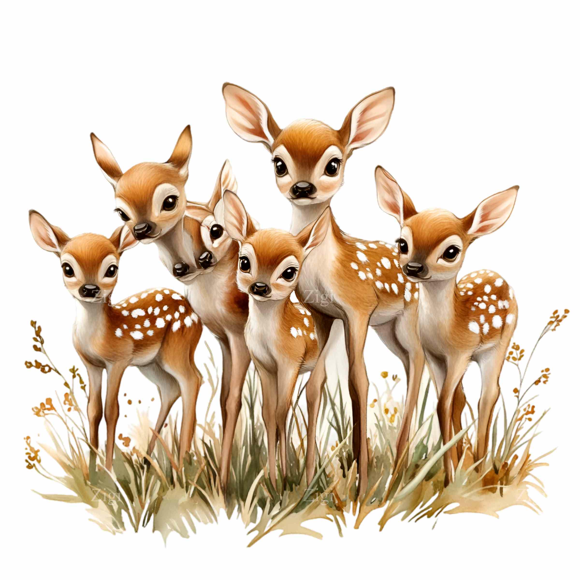 17 PNG Five Baby Deer, Woodland Family Clipart, Spotted Fawn Nursery ...