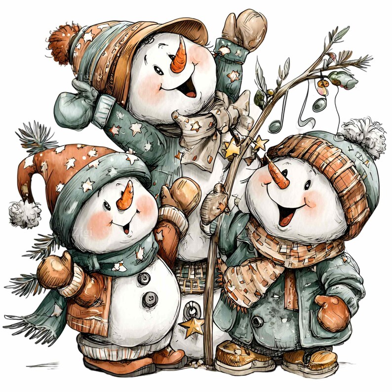 10 PNG Caroling Snowmen Clipart – Christmas Singing PNG – Festive ...