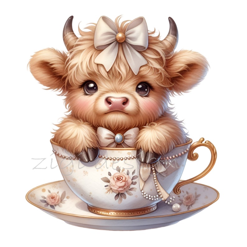 12 PNG Plaid Teacup Cow – Highland Calf PNG Clipart – Baby Girl Nursery ...