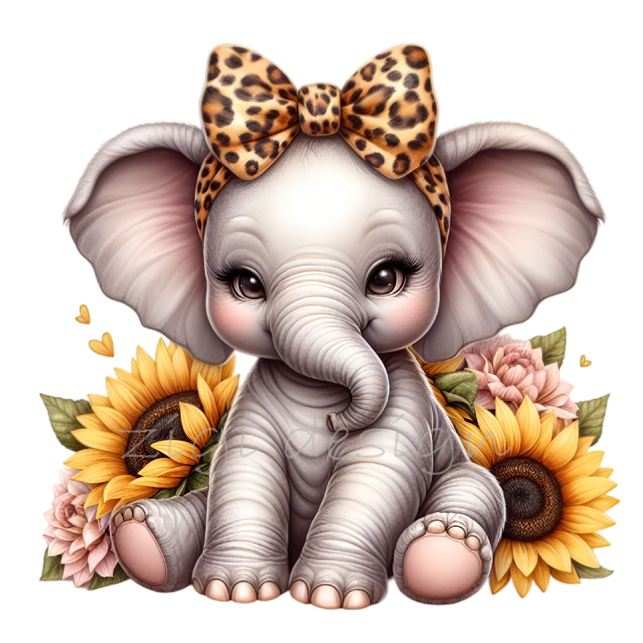 15 PNG Sunflower Elephant Clipart – Farm Baby Elephant With Bow, Floral ...