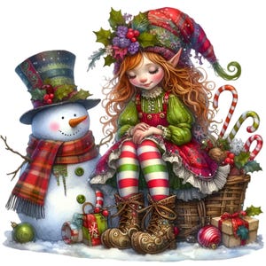 10 PNG Holiday Elf Clipart – Christmas Snowman and Tree Art for ...