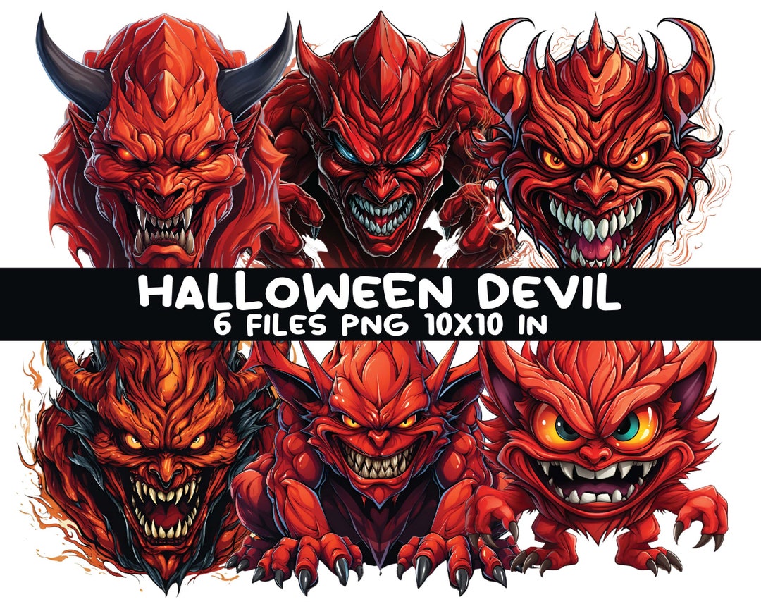 Halloween Red Devil Clipart PNG Bundle Evil Imprimible - Etsy España