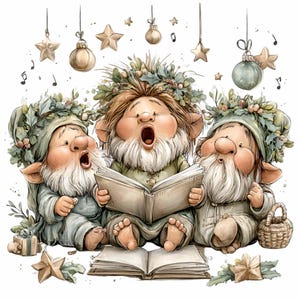 15 PNG Caroling Gnomes Clipart – Christmas Cute Holiday Singing Gnome ...