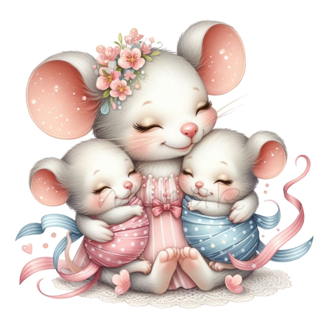 10 PNG Mouse Family Clipart – Cute Mice PNG – Mother Baby Animal Art ...