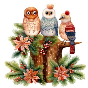 Folk Art Birds on Tree Clipart, 20 Rustic Holiday Illustration ...
