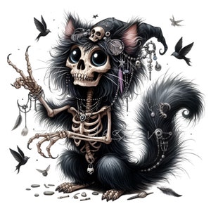 12 Skeleton Cat PNG Clipart - Gothic Furry Skull Kitty With Black Fur ...