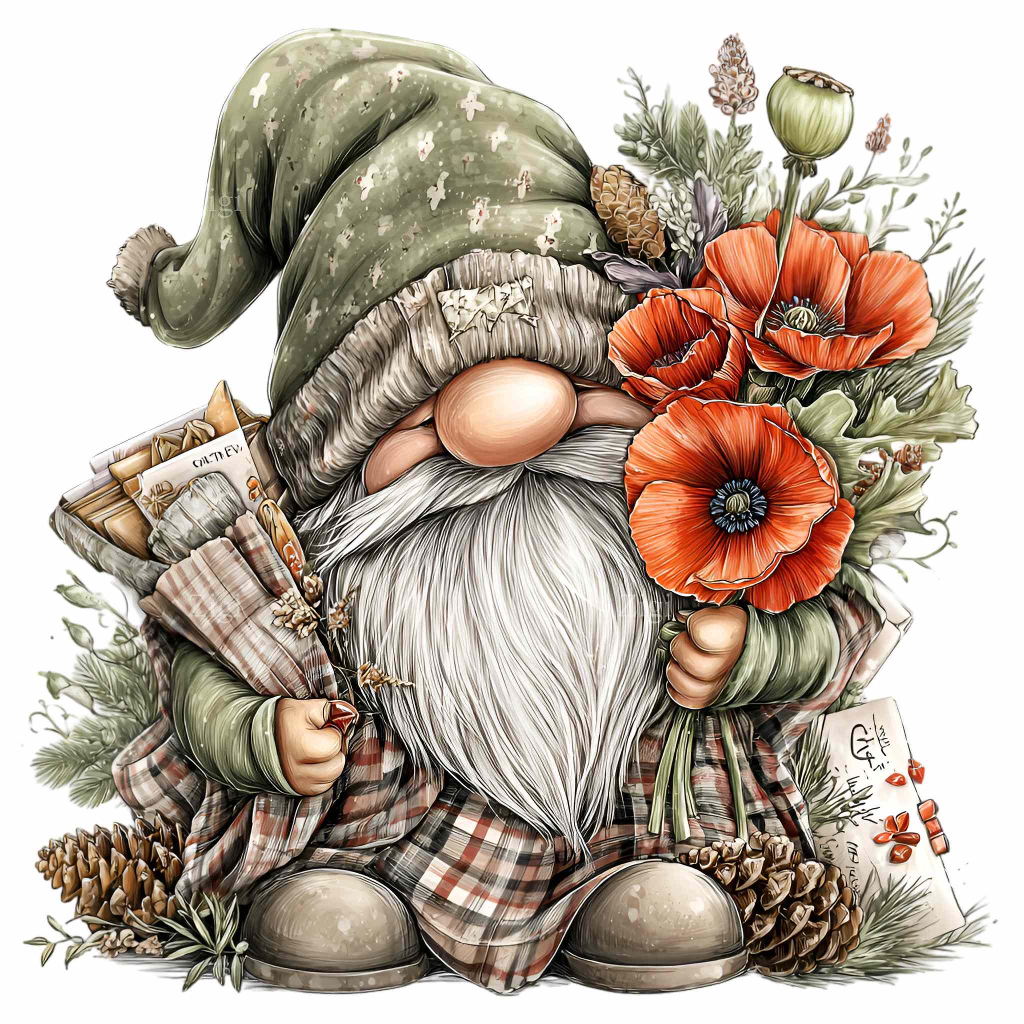 10 PNG Poppy Flower Gnome Clipart – Rustic PNG Download – Cute Woodland ...