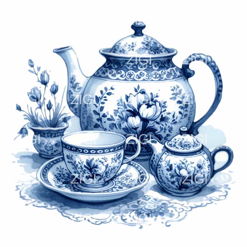Floral Teapot Set Clipart - Etsy