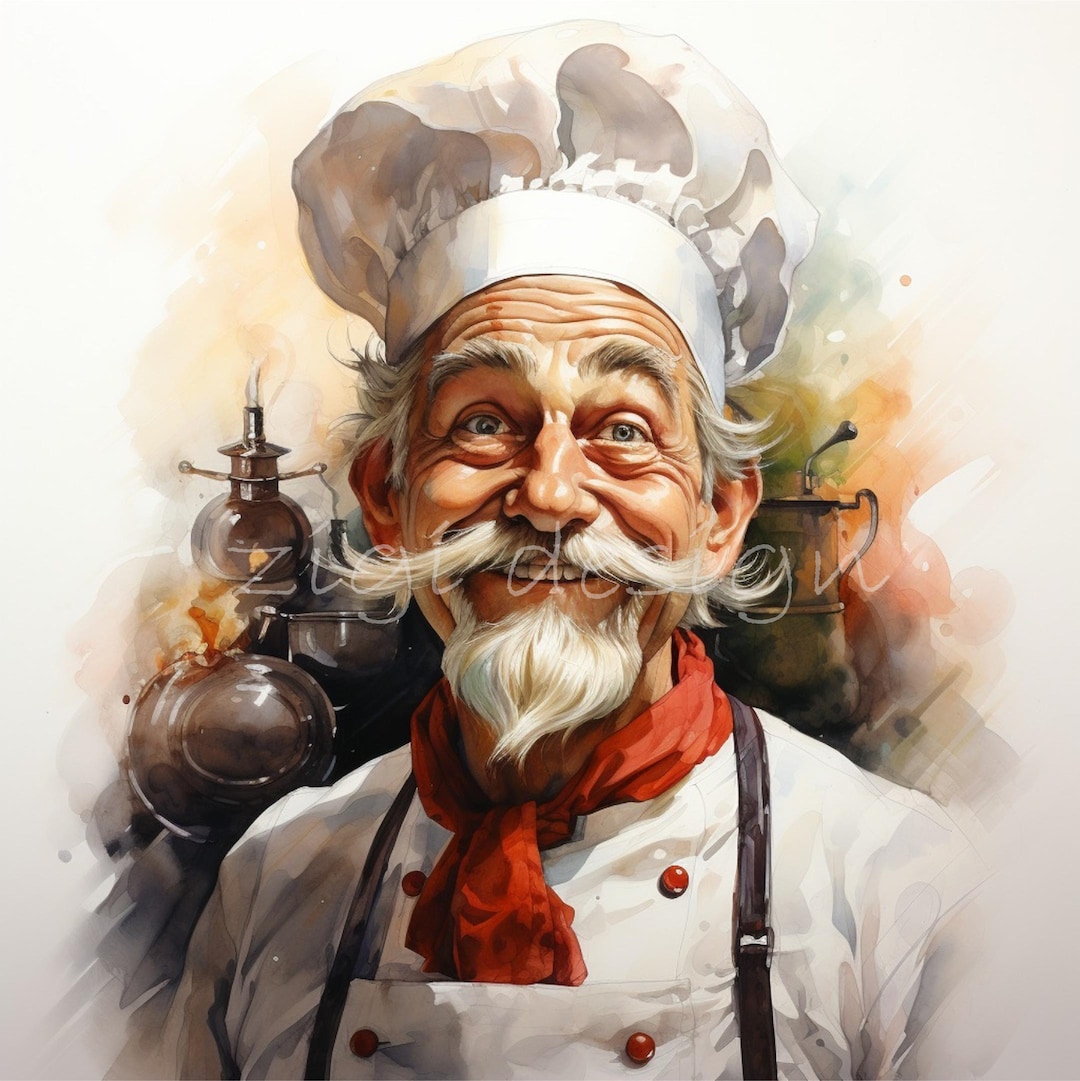 Chef Clipart Digital Papers, 12 JPG Watercolor Baker Cooking Kitchen ...