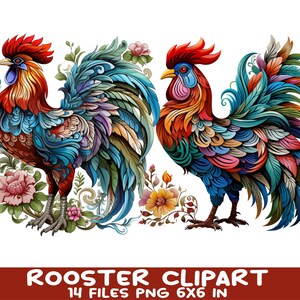 Vibrant Rooster Clipart Collection - 14 High-resolution PNG Files for ...