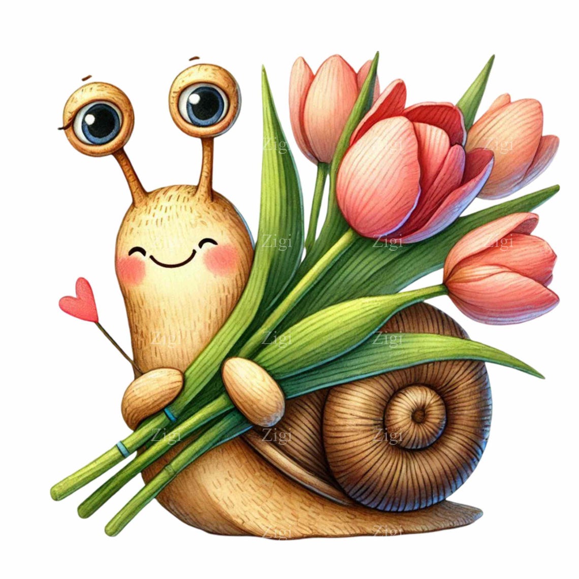 15 Snail Clipart PNG - Cute Snail Holding Pink Tulips, Adorable Nature ...