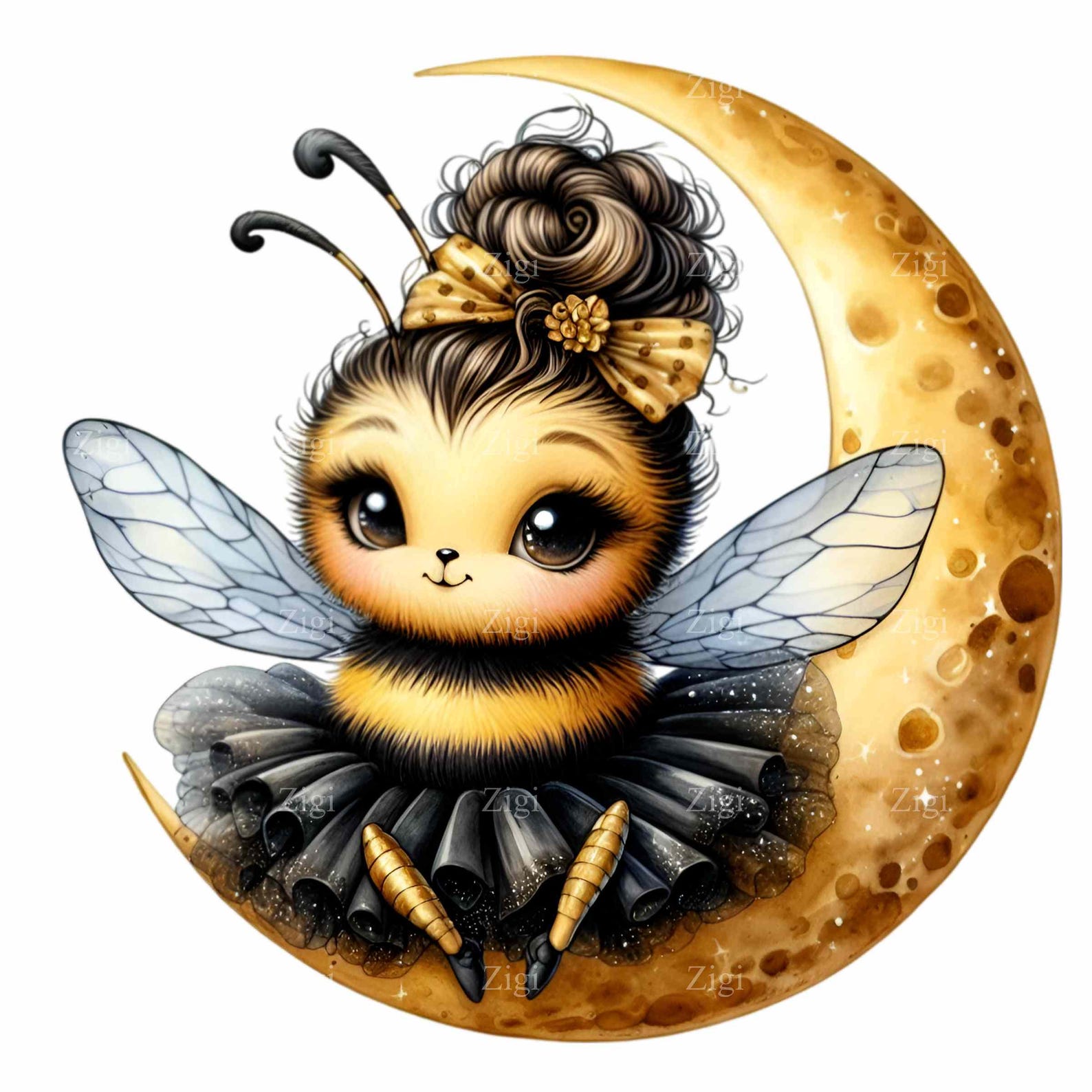10 PNG Ballerina Bee, Moon Celestial Clipart, Whimsical Nursery Graphic ...