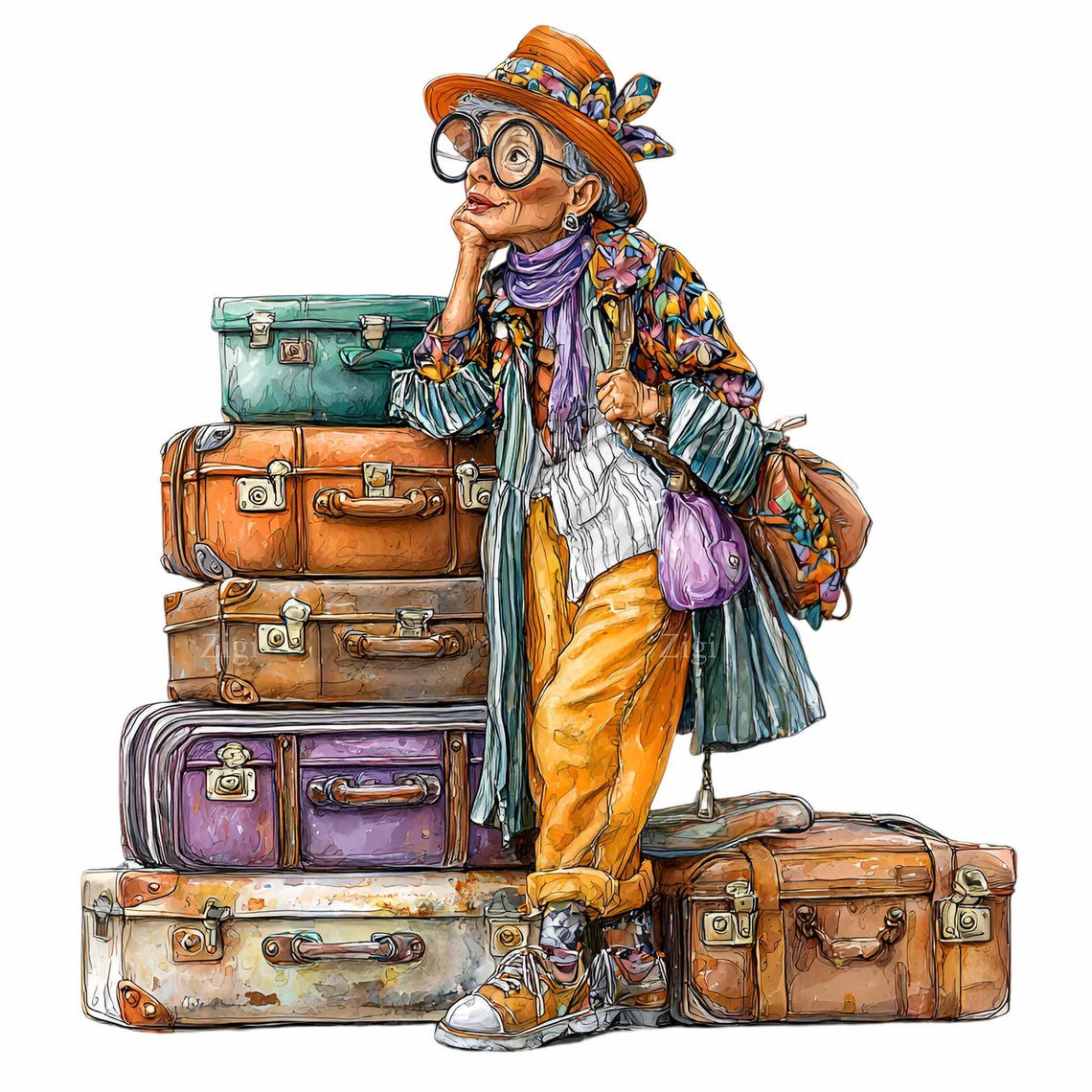 18 PNG Traveling Woman – Funny Grandma With Suitcases PNG Clipart ...