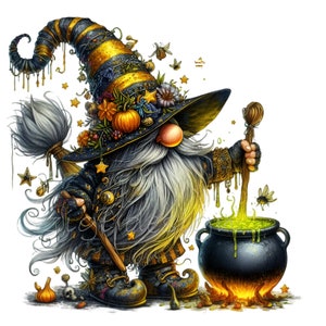 Magical Wizard Gnome Clipart 15 PNG Whimsical Halloween Gnome With ...