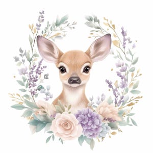 12 Elegant Deer Clipart PNG Floral Wreath With Lavender and Roses ...