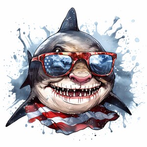 20 JPEG Patriotic Shark With American Flag Bandana and Sunglasses, 4th ...