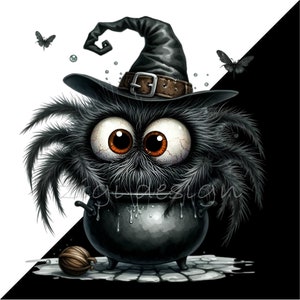 Cute Halloween Spider Clipart 12 PNG, Adorable Spider in Witch Hat ...