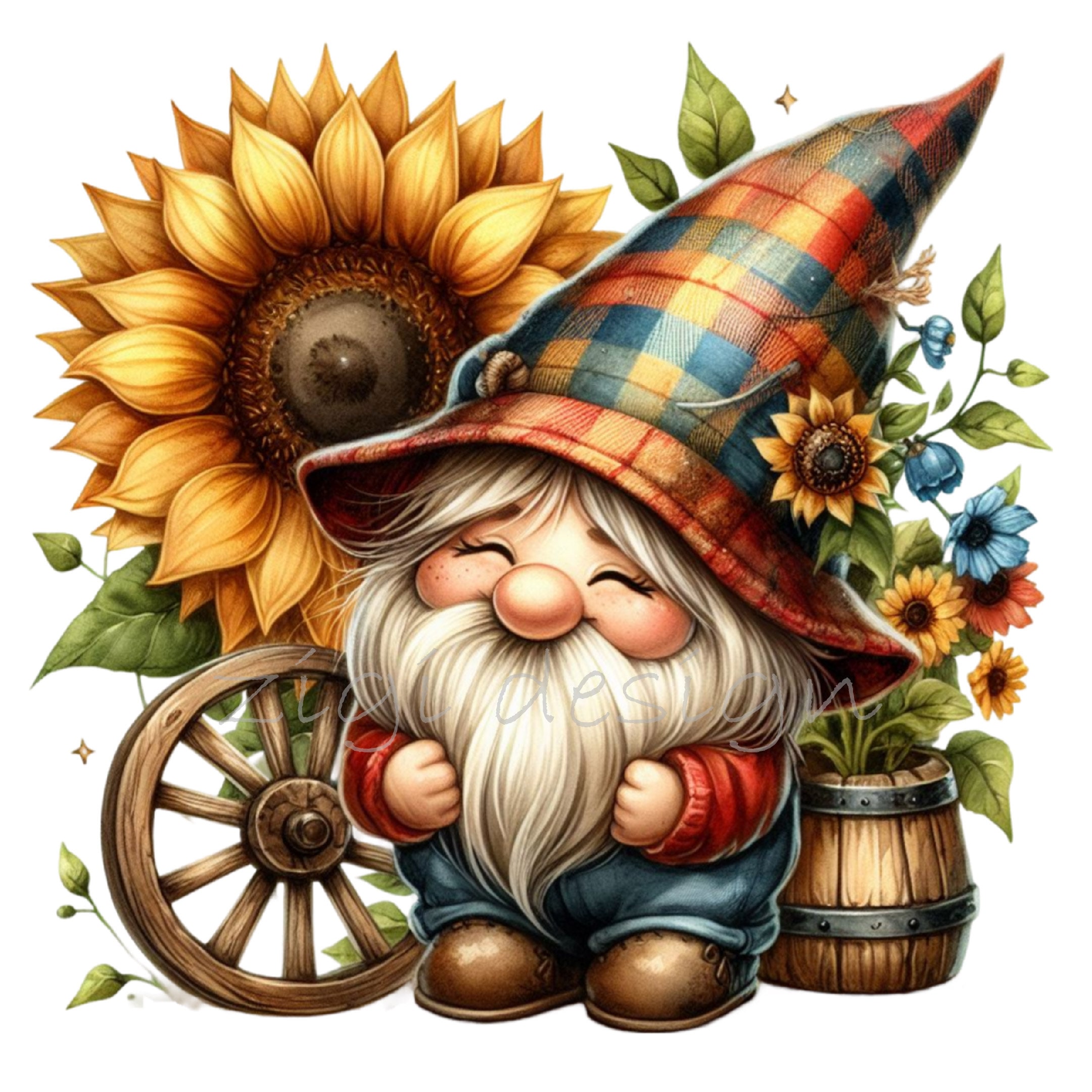 12 PNG Sunflower Gnome, Autumn Garden Clipart, Wheel Sublimation - Etsy