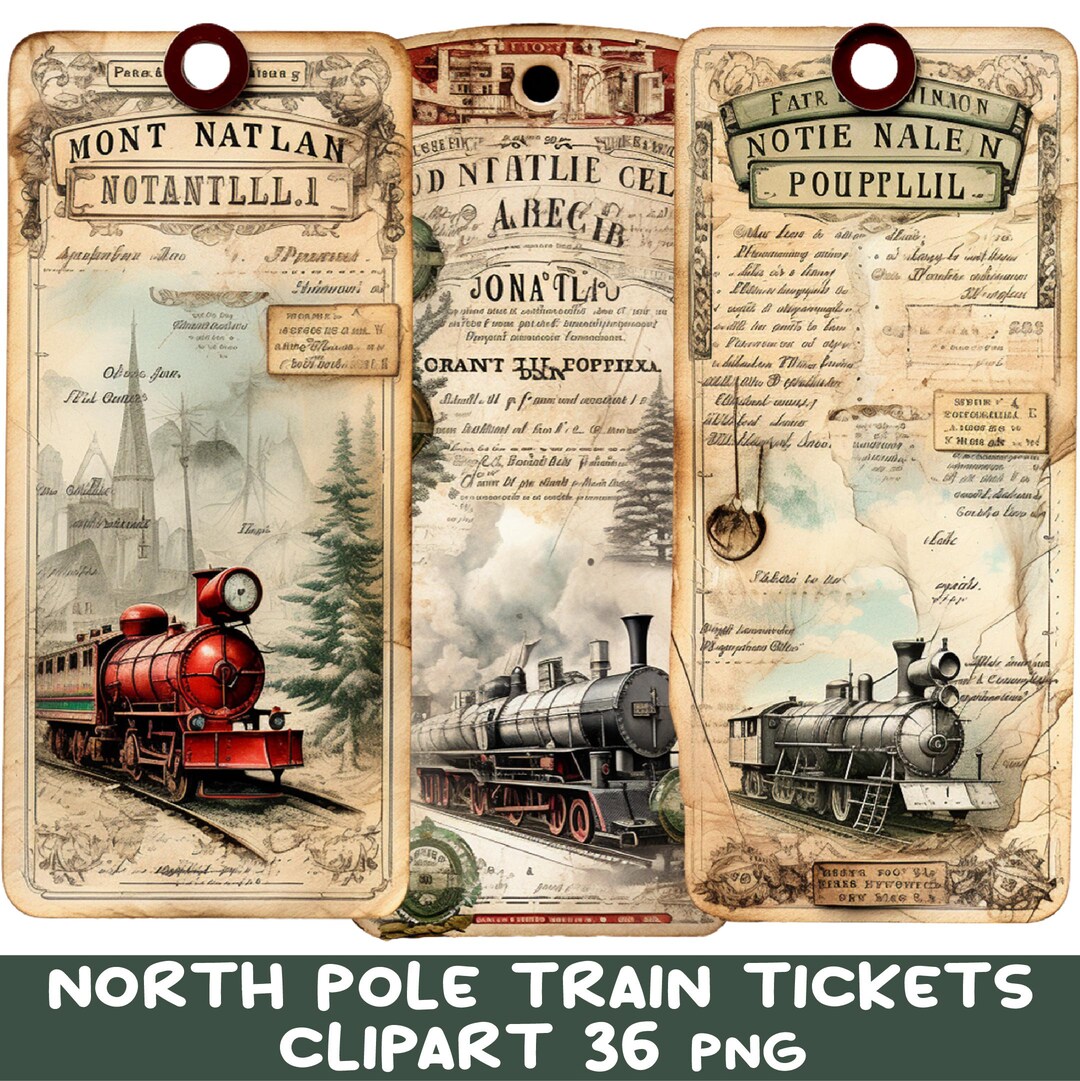 Ephemera Tickets Clipart Bundle 36 PNG Scrapbooking Vintage North Pole ...