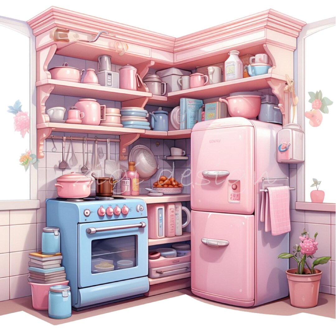 Retro Kitchen Clipart PNG 25 Pink Watercolor Baking Cooking - Etsy