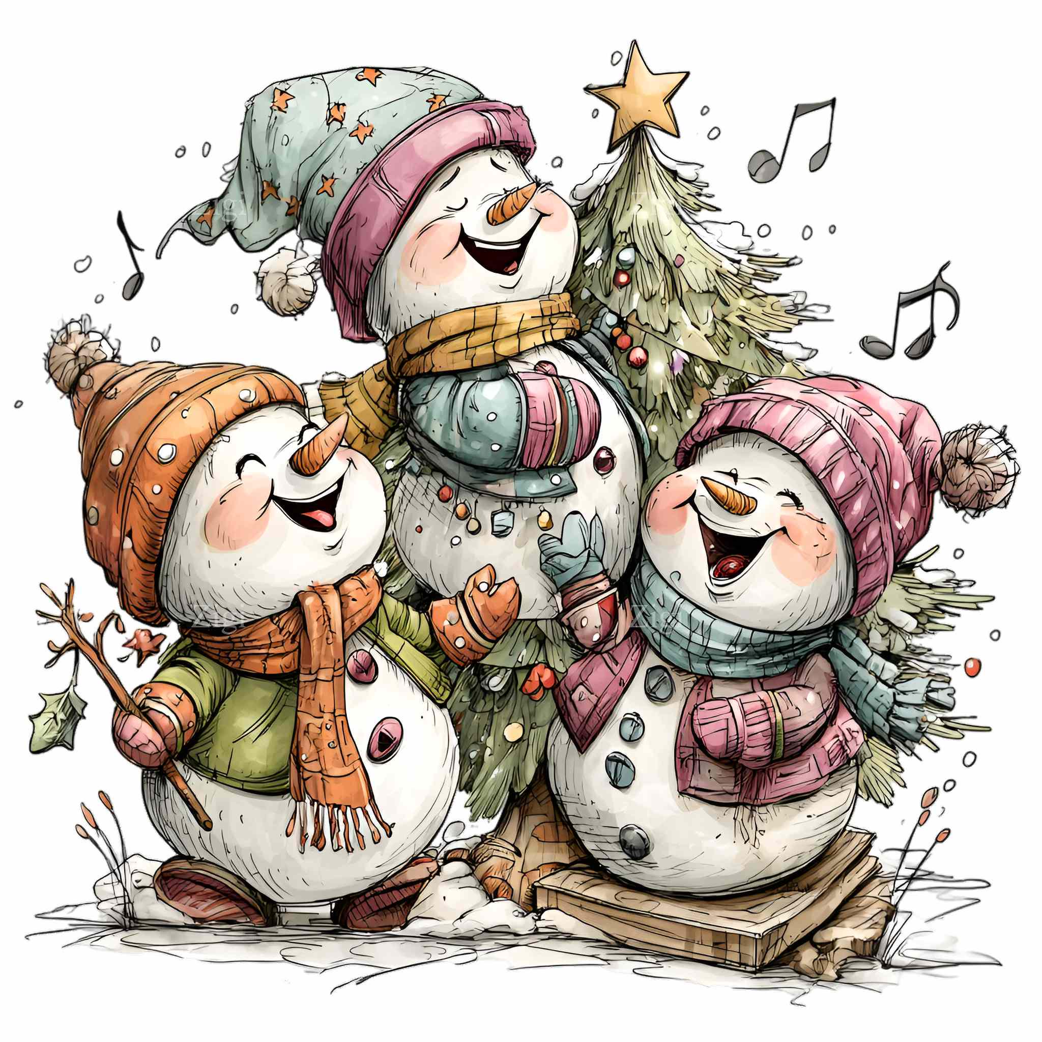 10 PNG Caroling Snowmen Clipart – Christmas Singing PNG – Festive ...