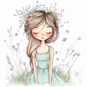 15 Girl With Floral Crown Clipart PNG, Hand-drawn Side Profile of a ...