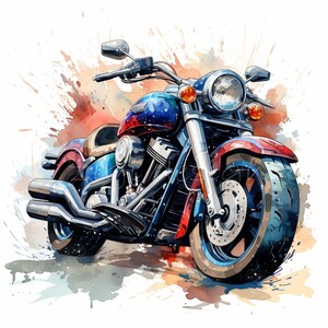 Motorcycle Clipart Digital Papers 23 JPG Watercolor Motorbike Themed ...