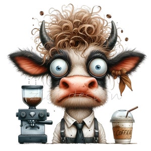 Cow Coffee Maker Comics Animal 18 PNG Funny Coffee Lovers Illustration ...