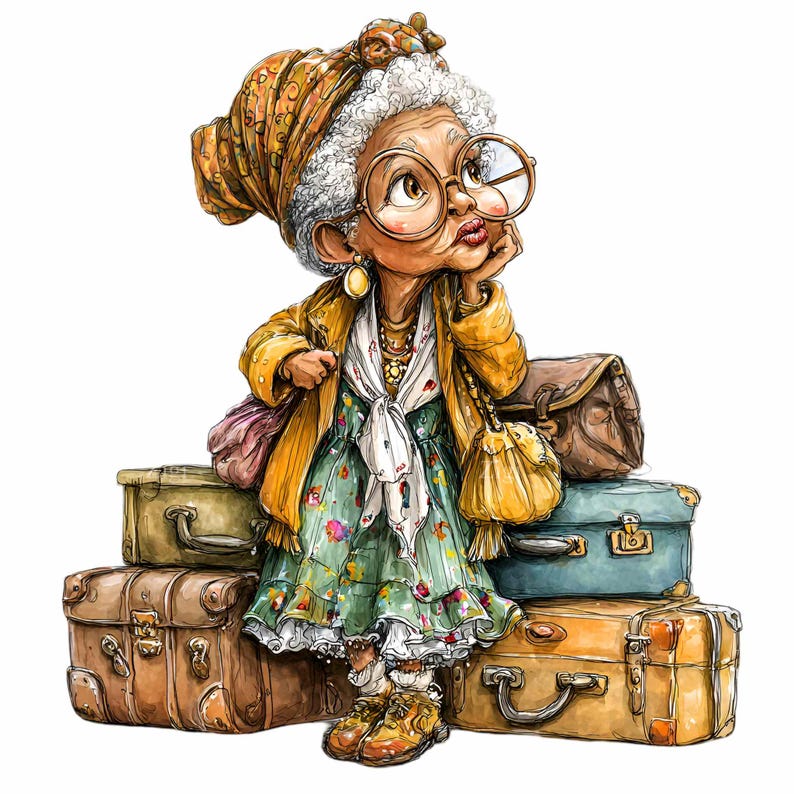 18 PNG Traveling Woman – Funny Grandma With Suitcases PNG Clipart ...