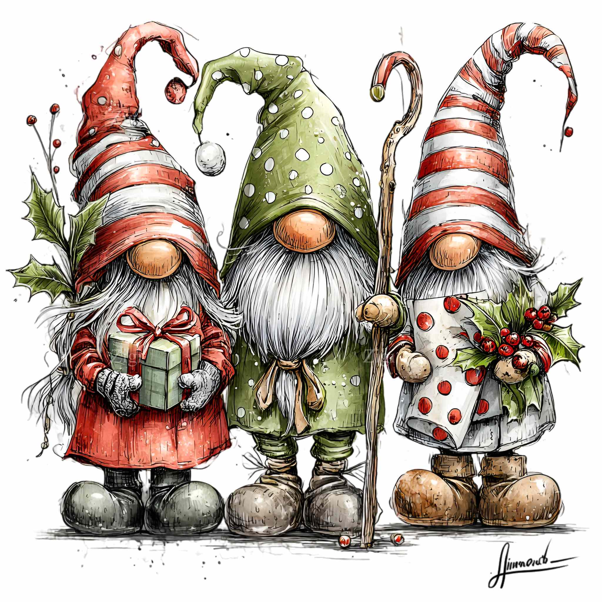 12 PNG Holiday Gnome Clipart – Christmas Gnomes PNG – Cute Bearded Gift ...