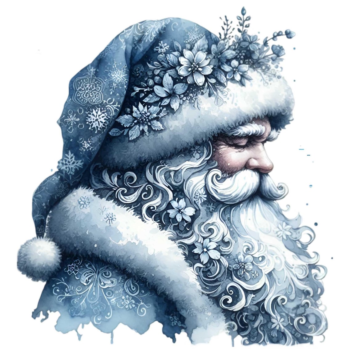 15 Blue Santa Claus Clipart PNG – Vintage Nordic Father Christmas With ...