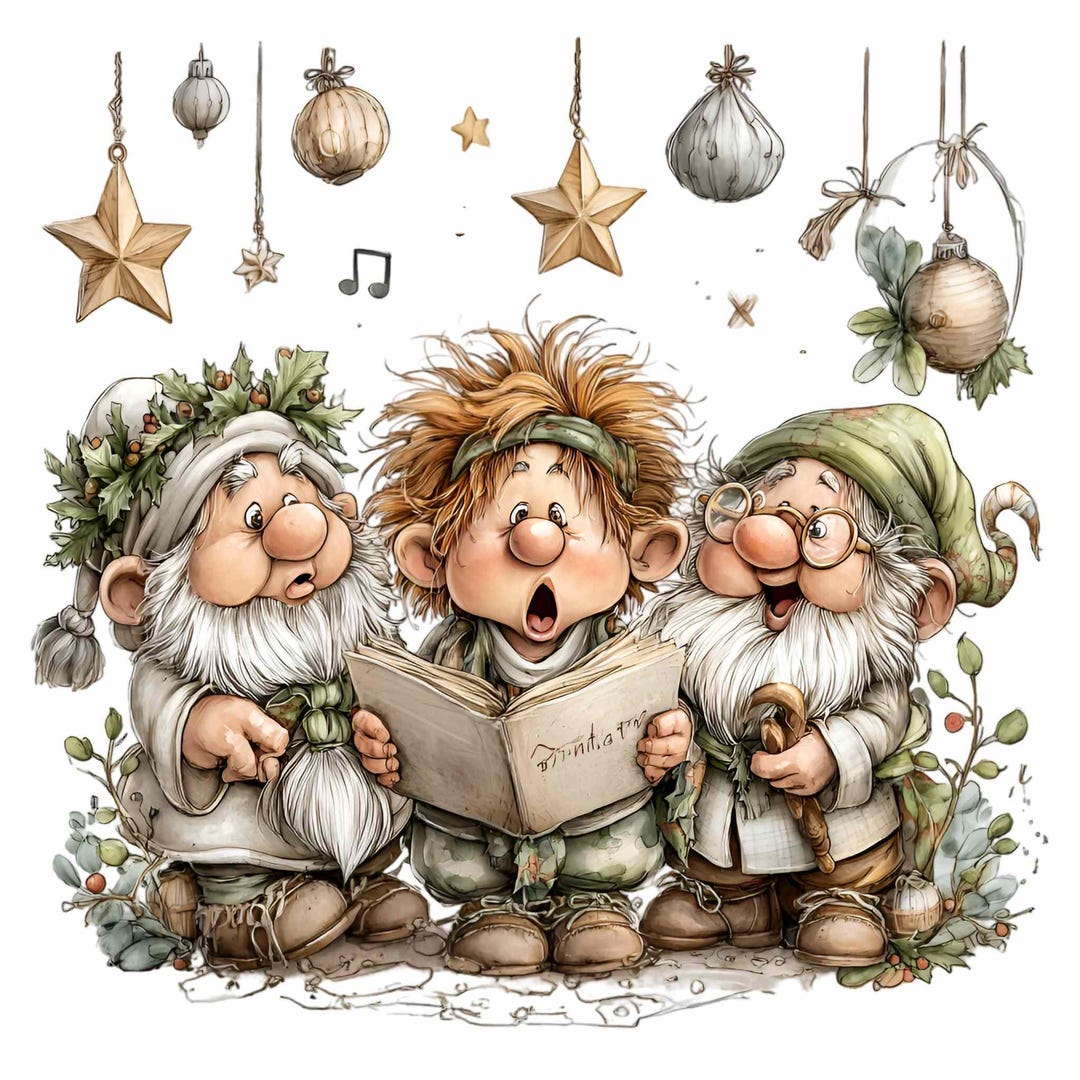 15 PNG Caroling Gnomes Clipart – Christmas Cute Holiday Singing Gnome ...