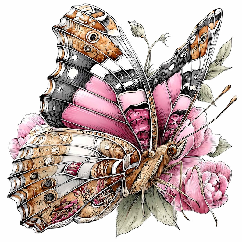 12 PNG Watercolor Floral Butterfly Clipart – Digital Download for ...