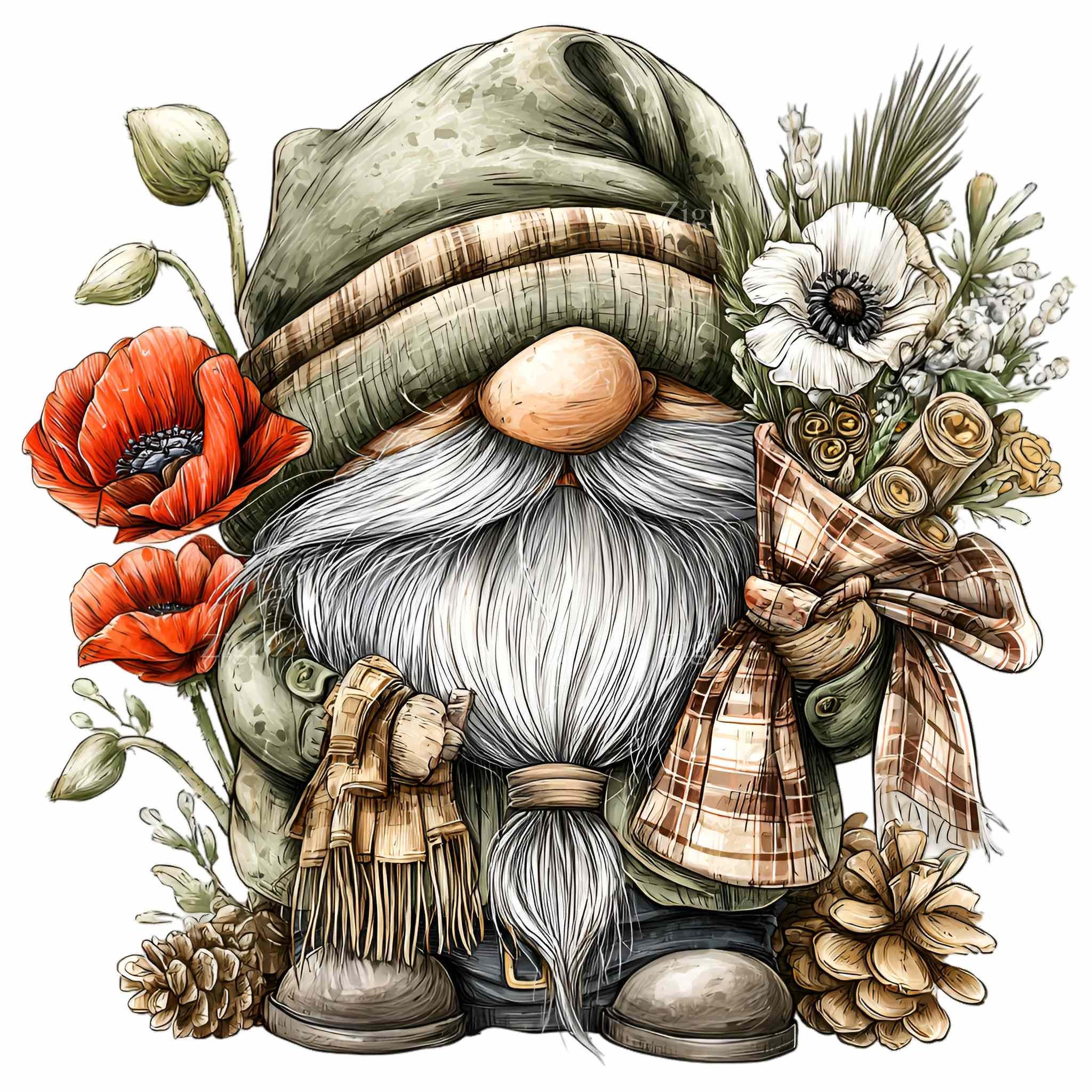 10 PNG Poppy Flower Garden Gnome, Rustic Watercolor Clipart - Etsy