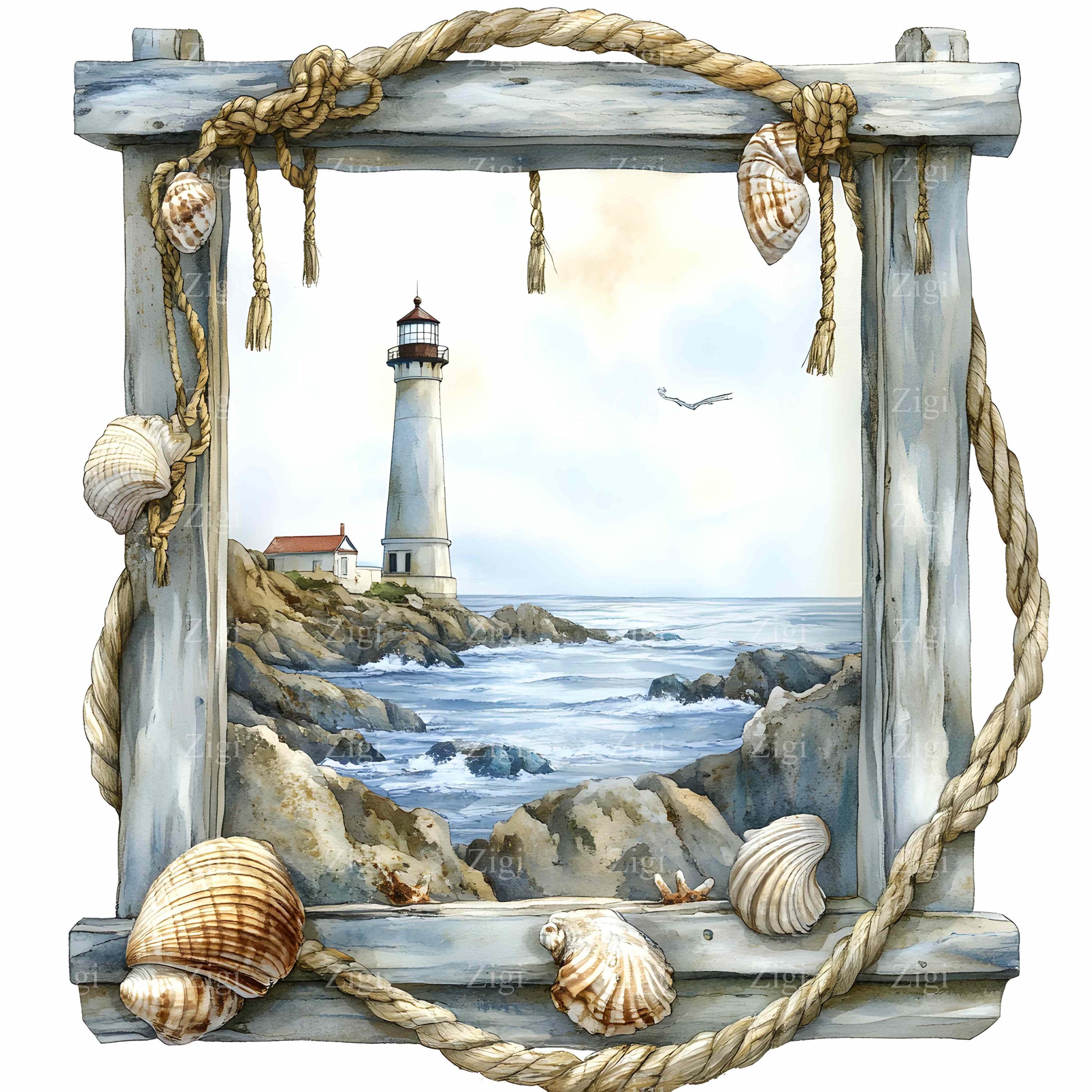 20 JPEG Lighthouse Frame Clipart - Nautical Coastal Scene With ...