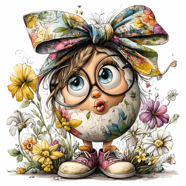 15 PNG Easter Egg Girl Clipart, Floral Bow Watercolor Spring ...
