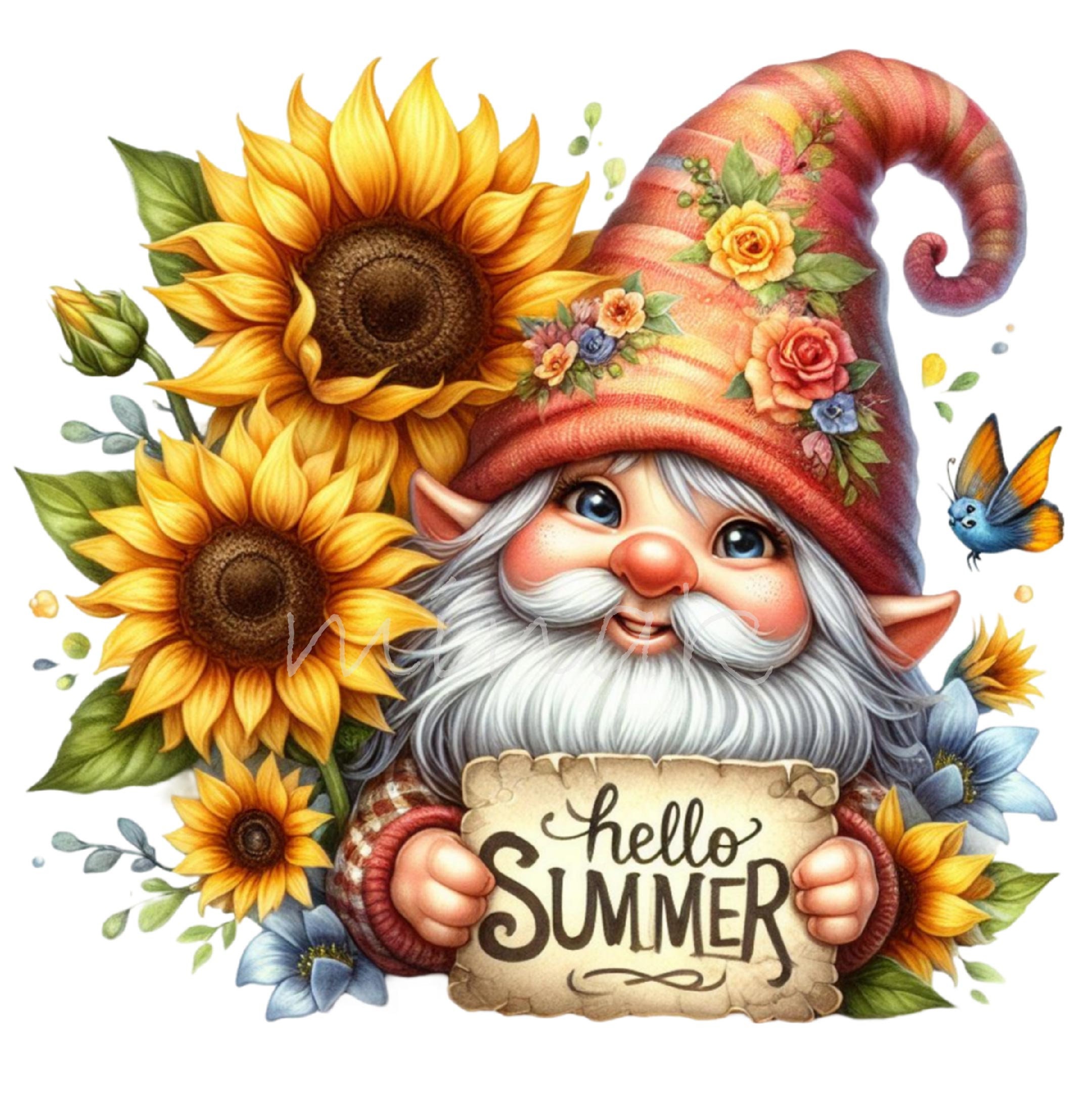 10 PNG Hello Summer Gnome Clipart – Gnome With Sunflower, Lavender ...