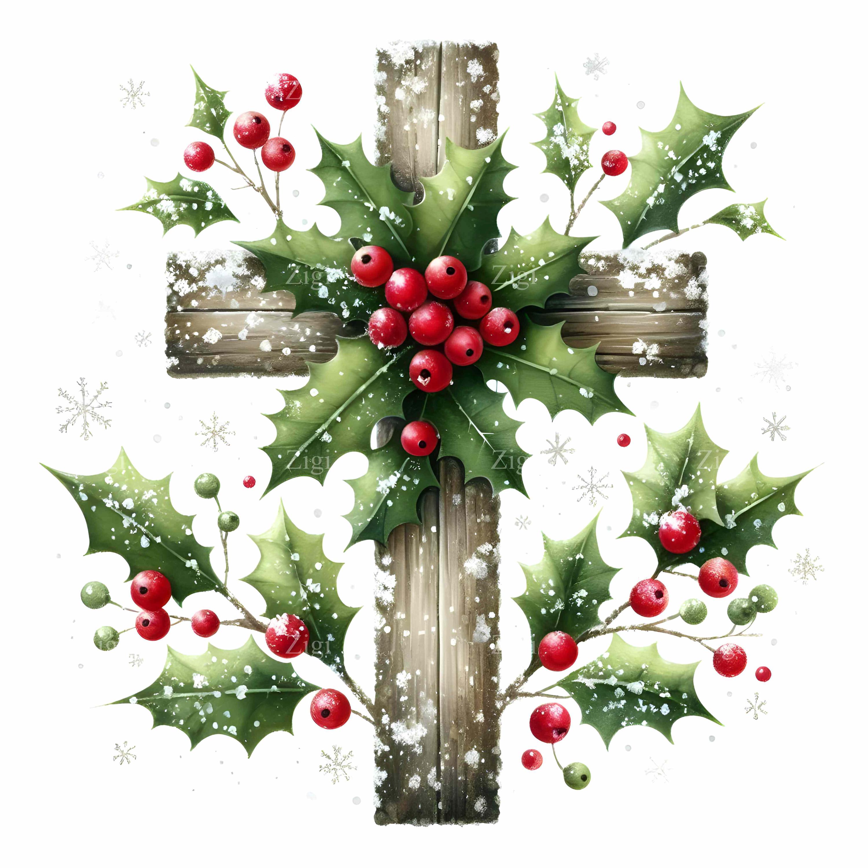 16 JPEG Christmas Cross Clipart – Rustic Holly JPG for Holiday Wall Art ...