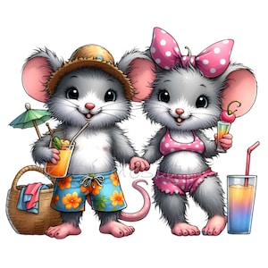 Funny Mouse Clipart, 10 PNG Beach Clip Art, Couple Mice Summer, Junk ...